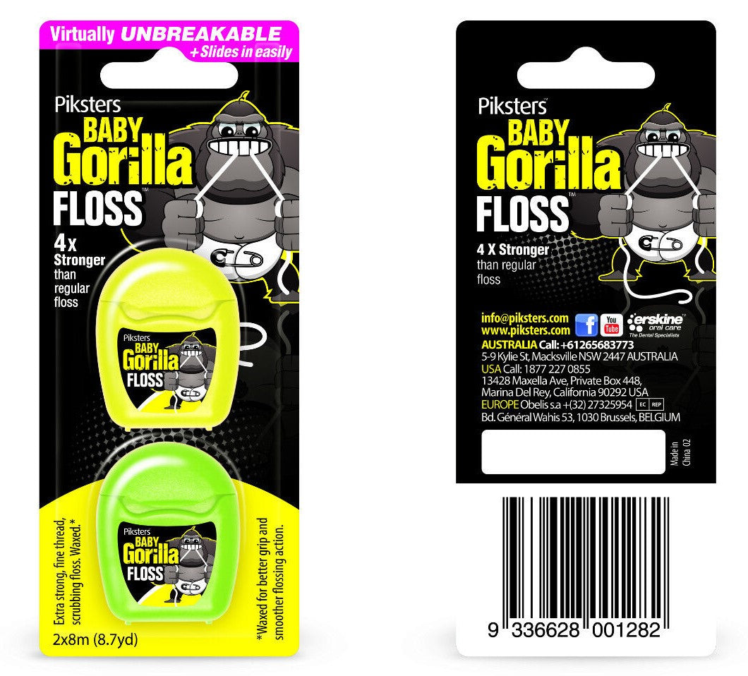 Piksters Gorilla Dental Floss Mini Twin 2x8m Packs – Interdental Brush ...